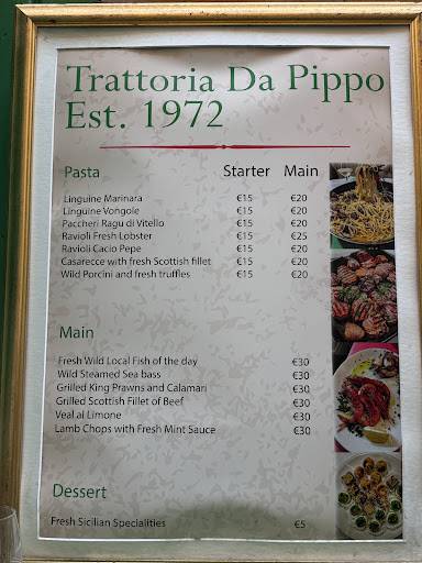 Menu at Trattoria da Pippo restaurant, Valletta, VGX6+46C