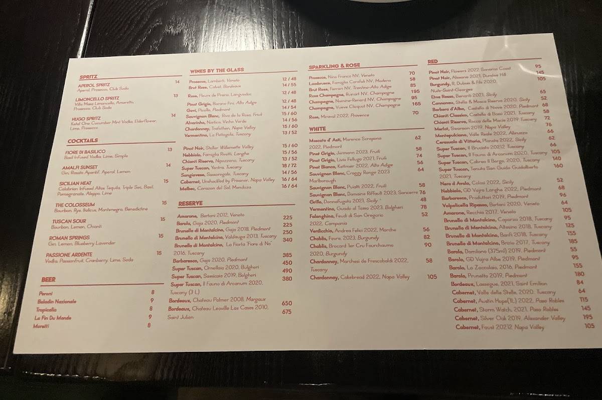 Menu at Tre Vele restaurant, Sandy Springs