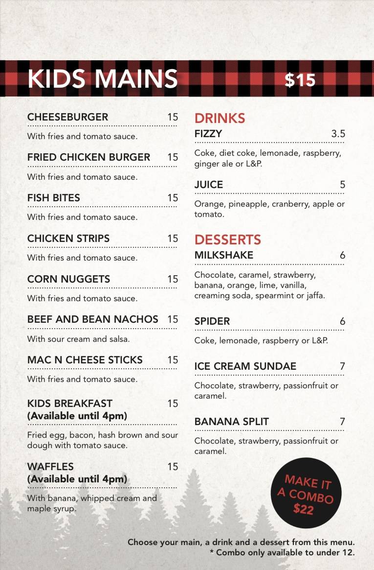 Menu at Treehouse Bar & Bistro, New Plymouth, 471 Devon St W