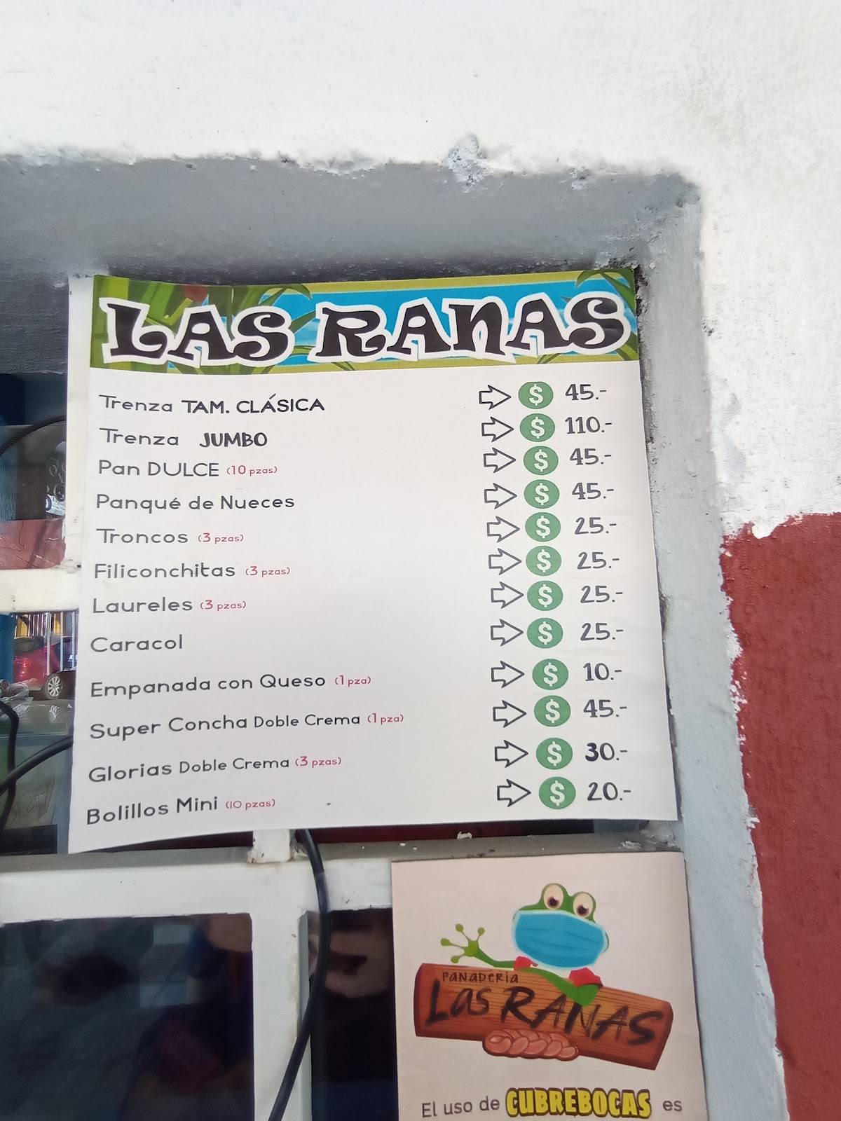 Carta de Panadería LAS RANAS, Villahermosa