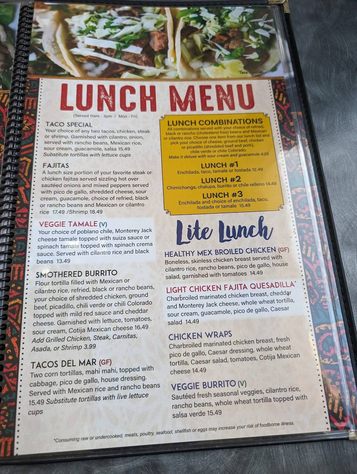 Menu at Tres Chiles Picosos restaurant, Eureka