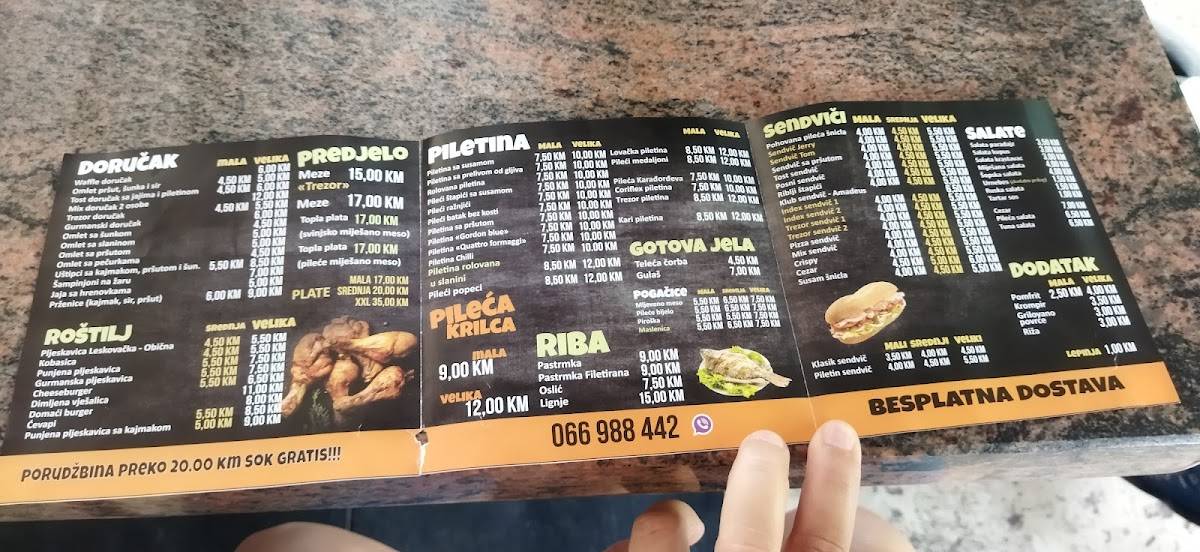 Menu at Трезор restaurant, Foča