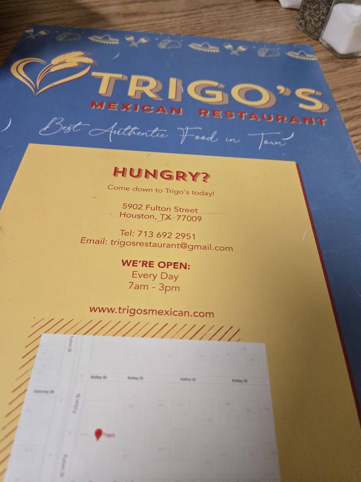 Menu at Trigo's restaurant, Houston