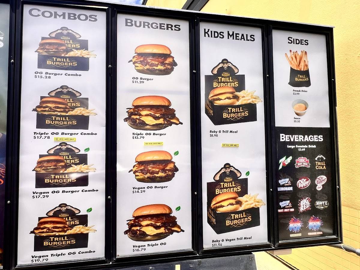 Menu at Trill Burgers restaurant, Houston, S Shepherd Dr