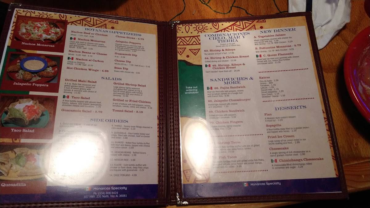 Menu at Monarcas Mexican Restaurant, Troy