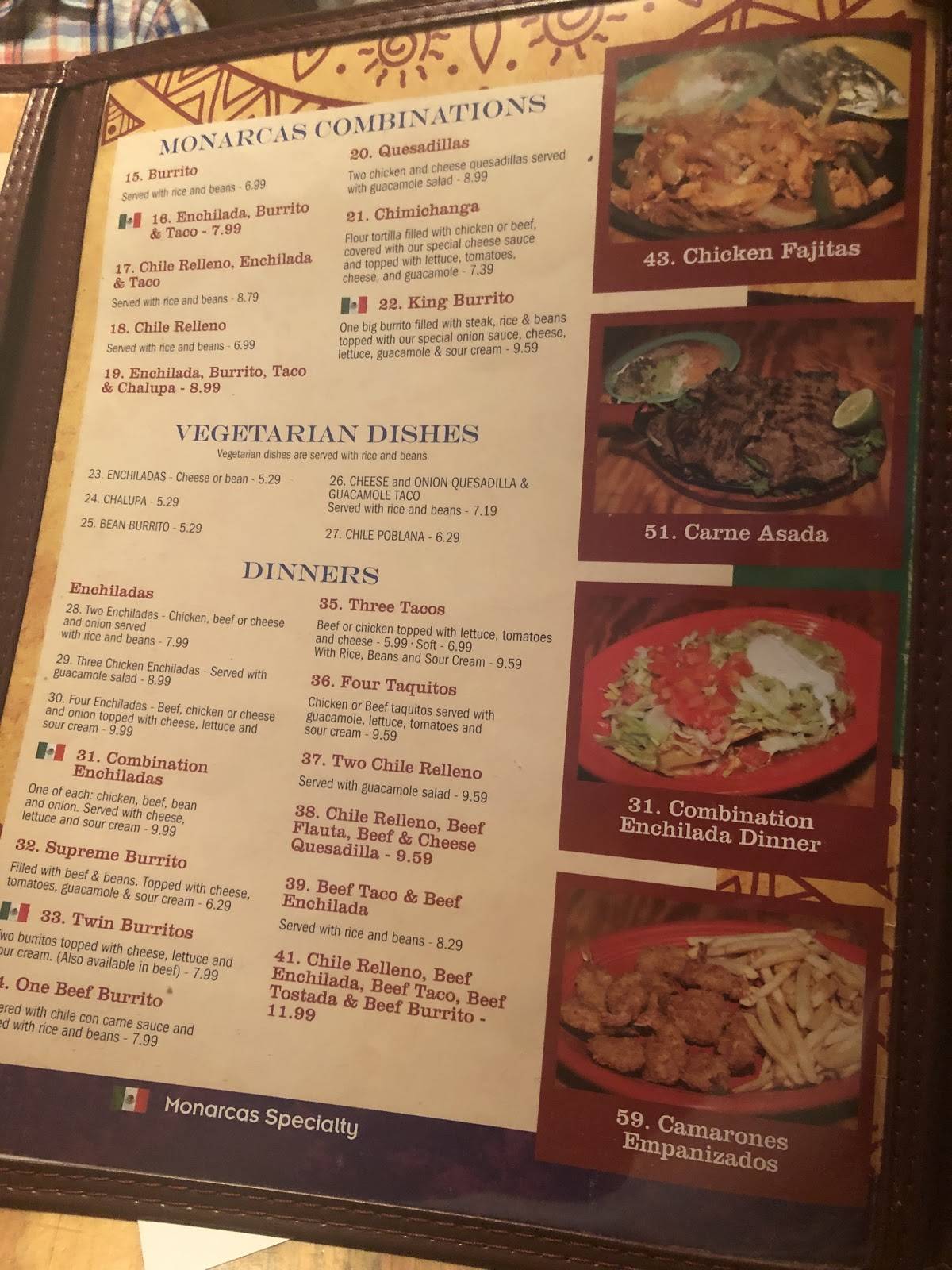 Menu at Monarcas Mexican Restaurant, Troy