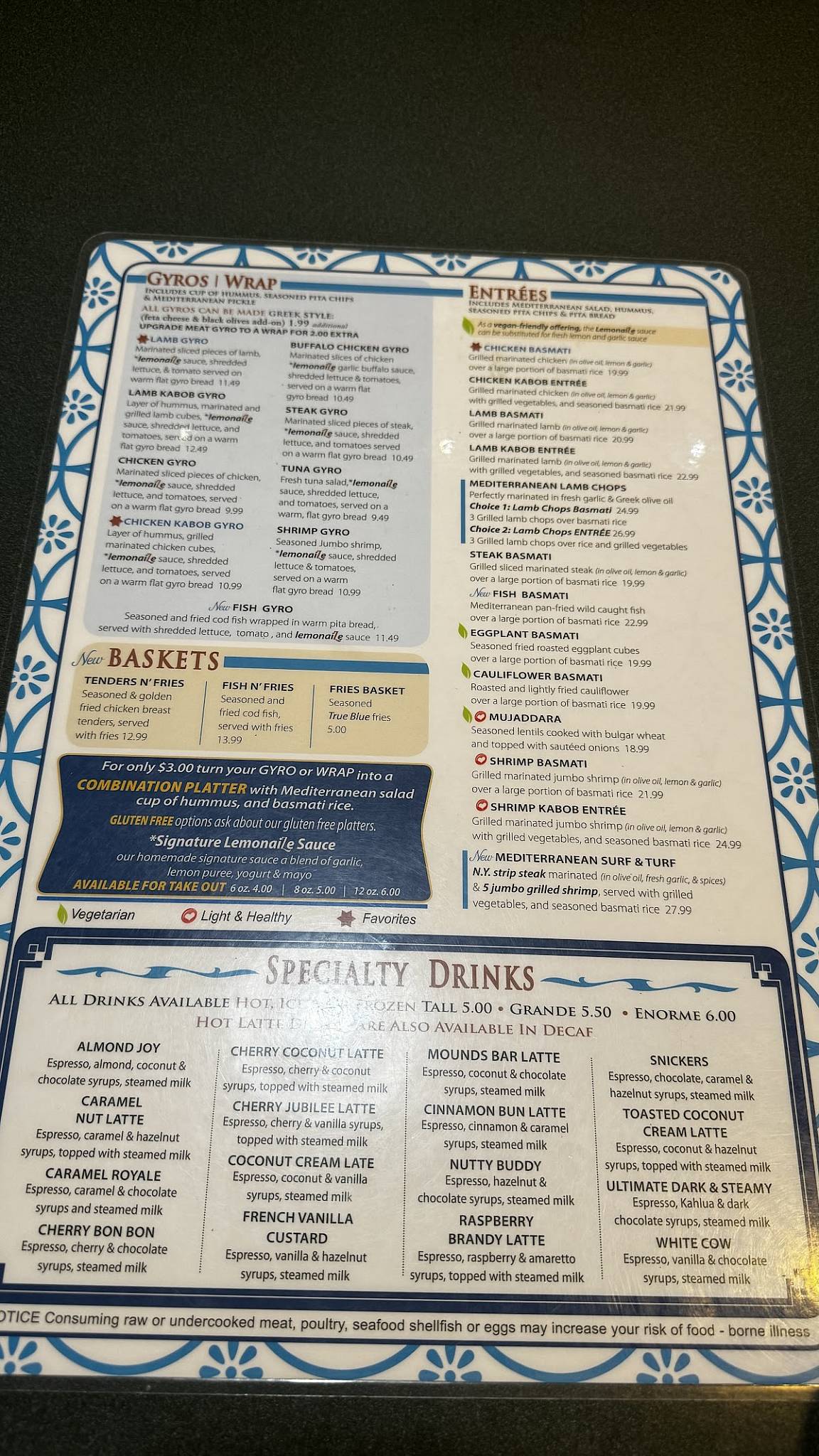 True Blue Emmaus Menu