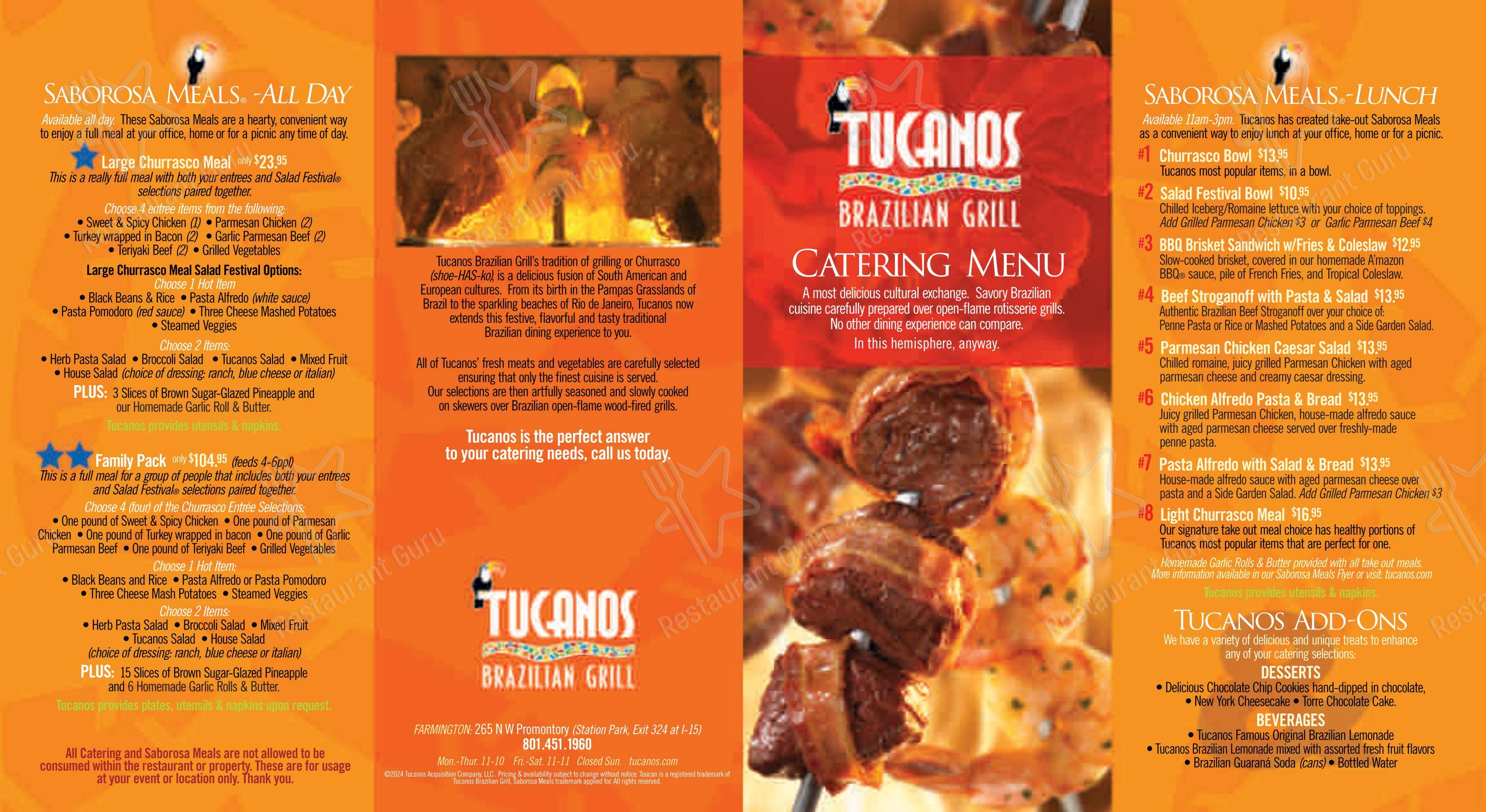 Menu at Tucanos Brazilian Grill steakhouse, Farmington