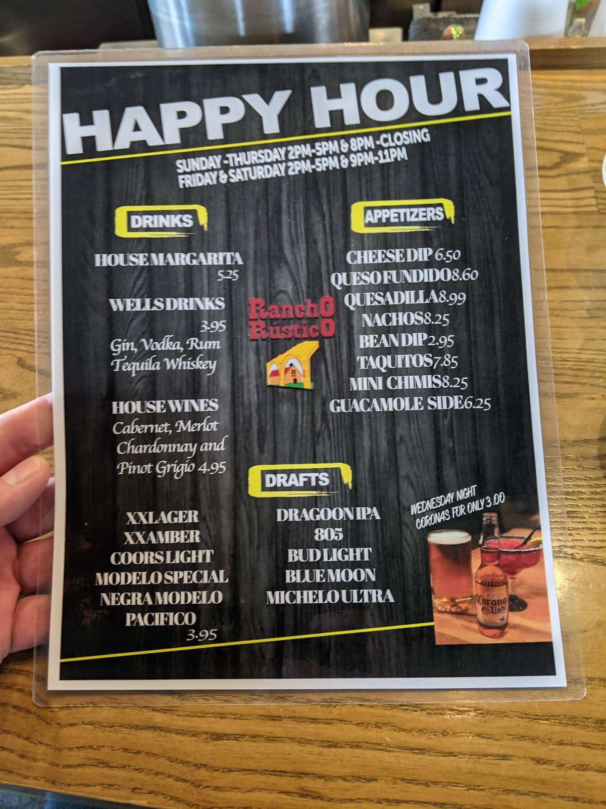 Menu at Rancho Rustico Restaurant, Tucson, E Old Vail Rd