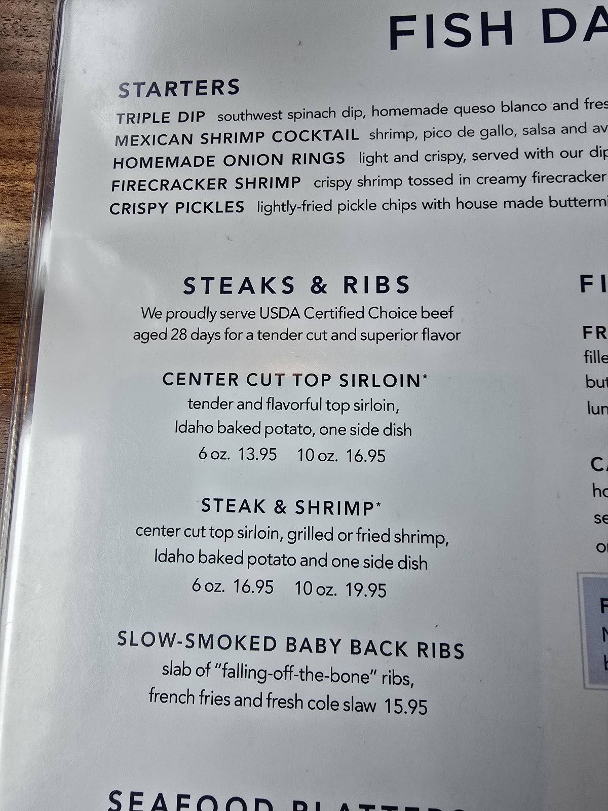 Menu at Fish Daddy's Grill House restaurant, Tulsa