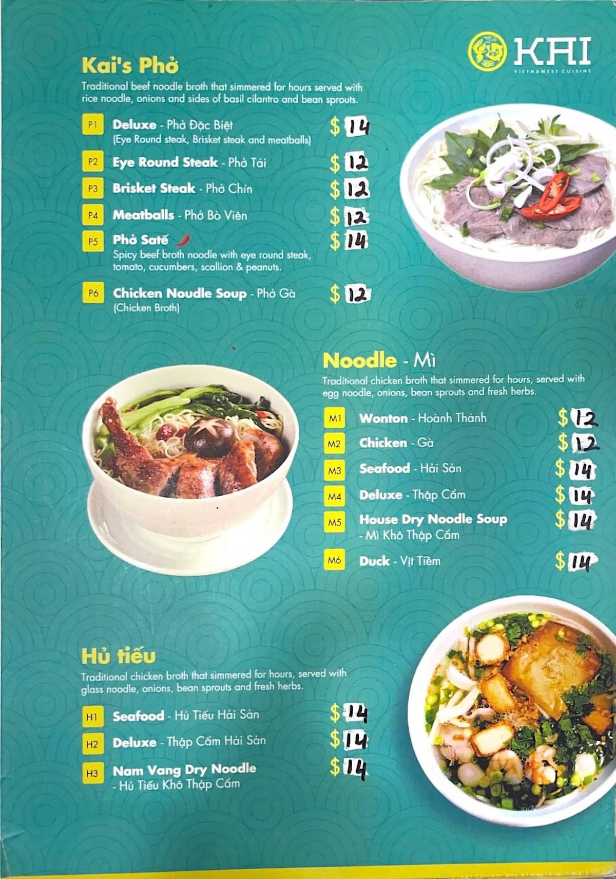 Menu at Kai Vietnamese Cuisine restaurant, Tulsa