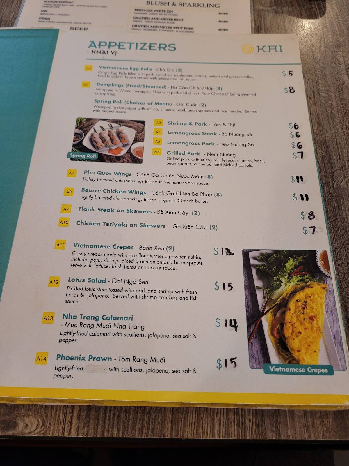 Menu at Kai Vietnamese Cuisine restaurant, Tulsa
