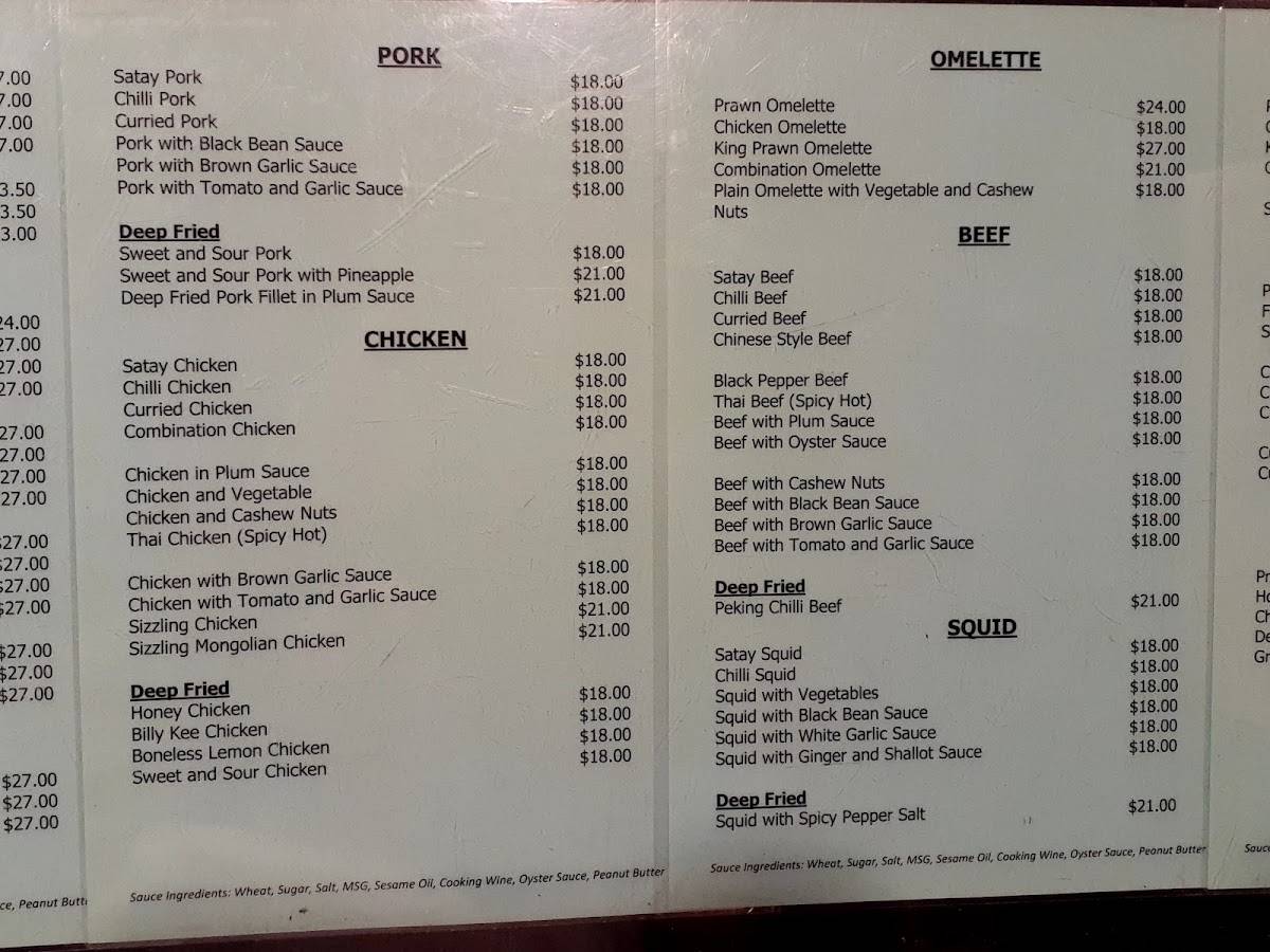 Menu at Wing Cheng restaurant, Tumut, 141 Wynyard St