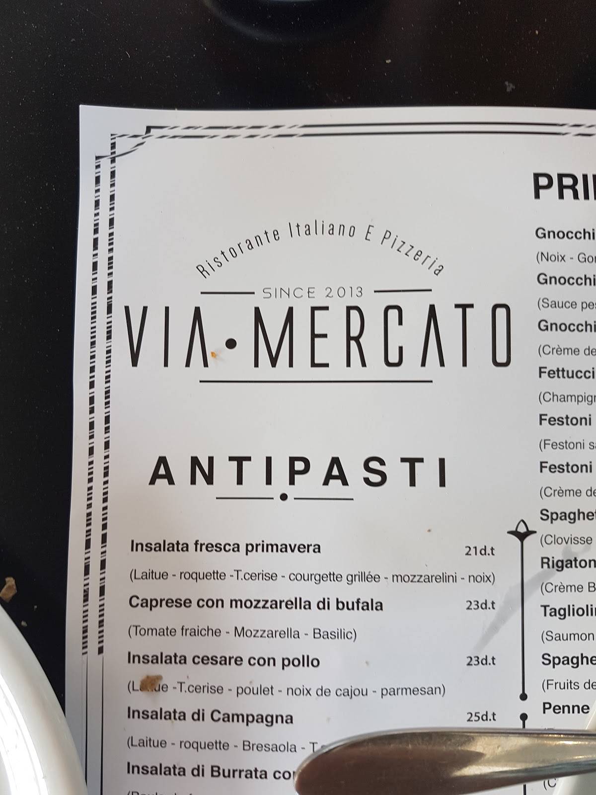 Menu au Restaurant Via Mercato Lac 2, Tunis, R7X9+6WG
