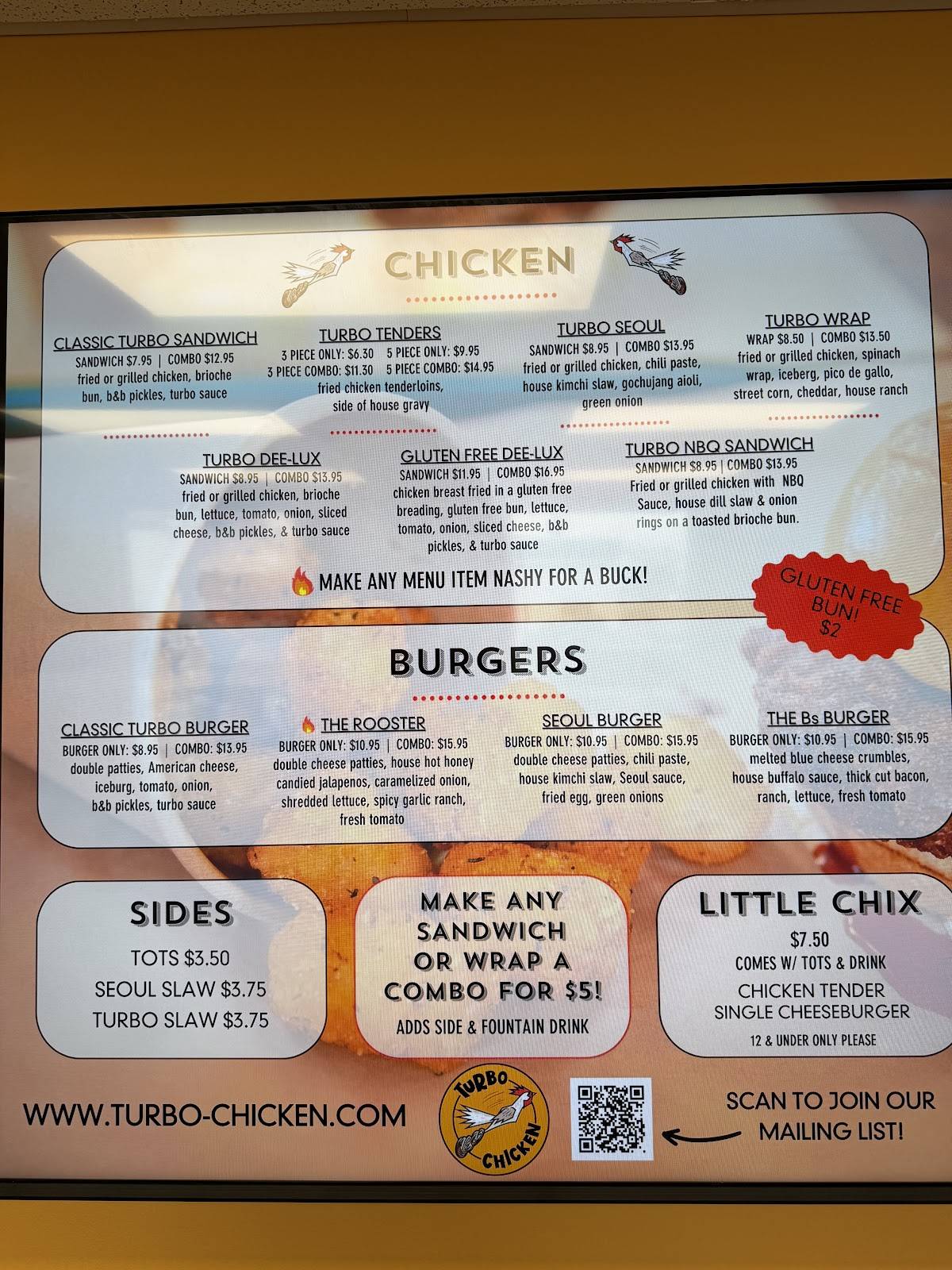 Menu at Turbo Chicken restaurant, Portage