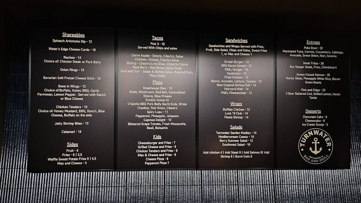 Menu at Turnwater Bar and Grill, Fort Madison