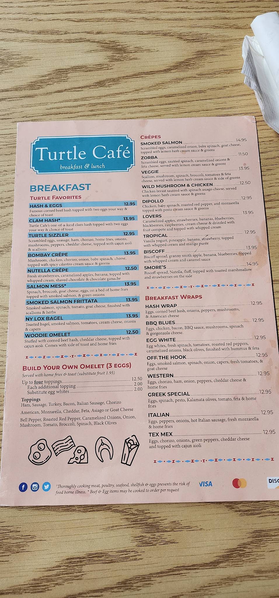 Menu at Turtle Cafe, Westbrook