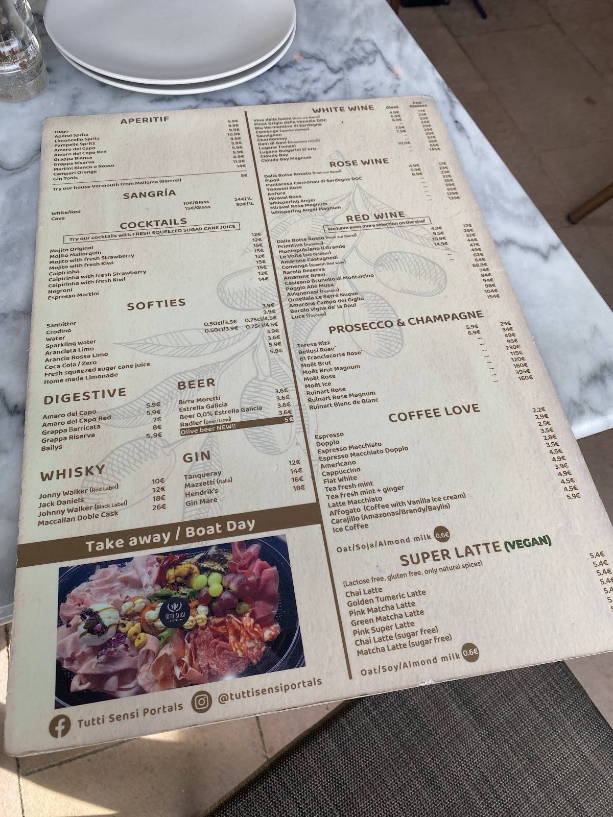 Menu at Tutti Sensi Portals restaurant, Portals Nous