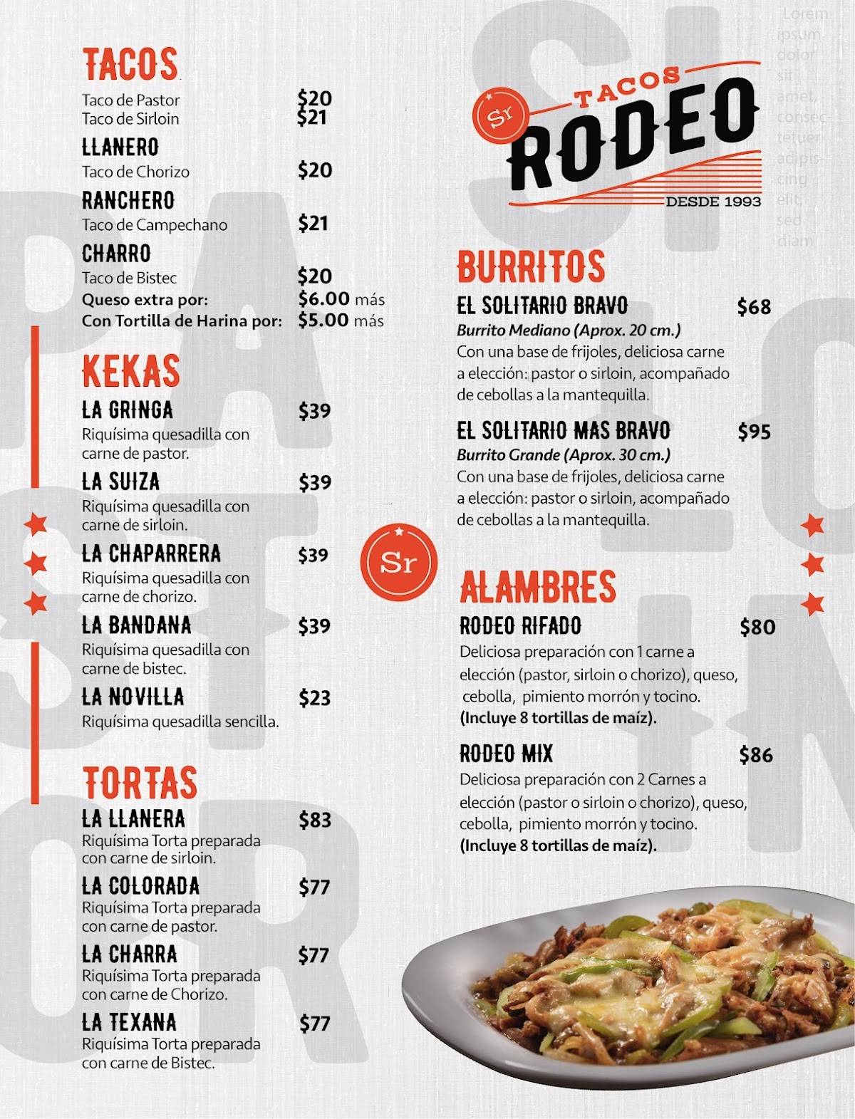 Menu at Tacos Señor Rodeo Cañahueca restaurant, Tuxtla Gutiérrez, Perif ...