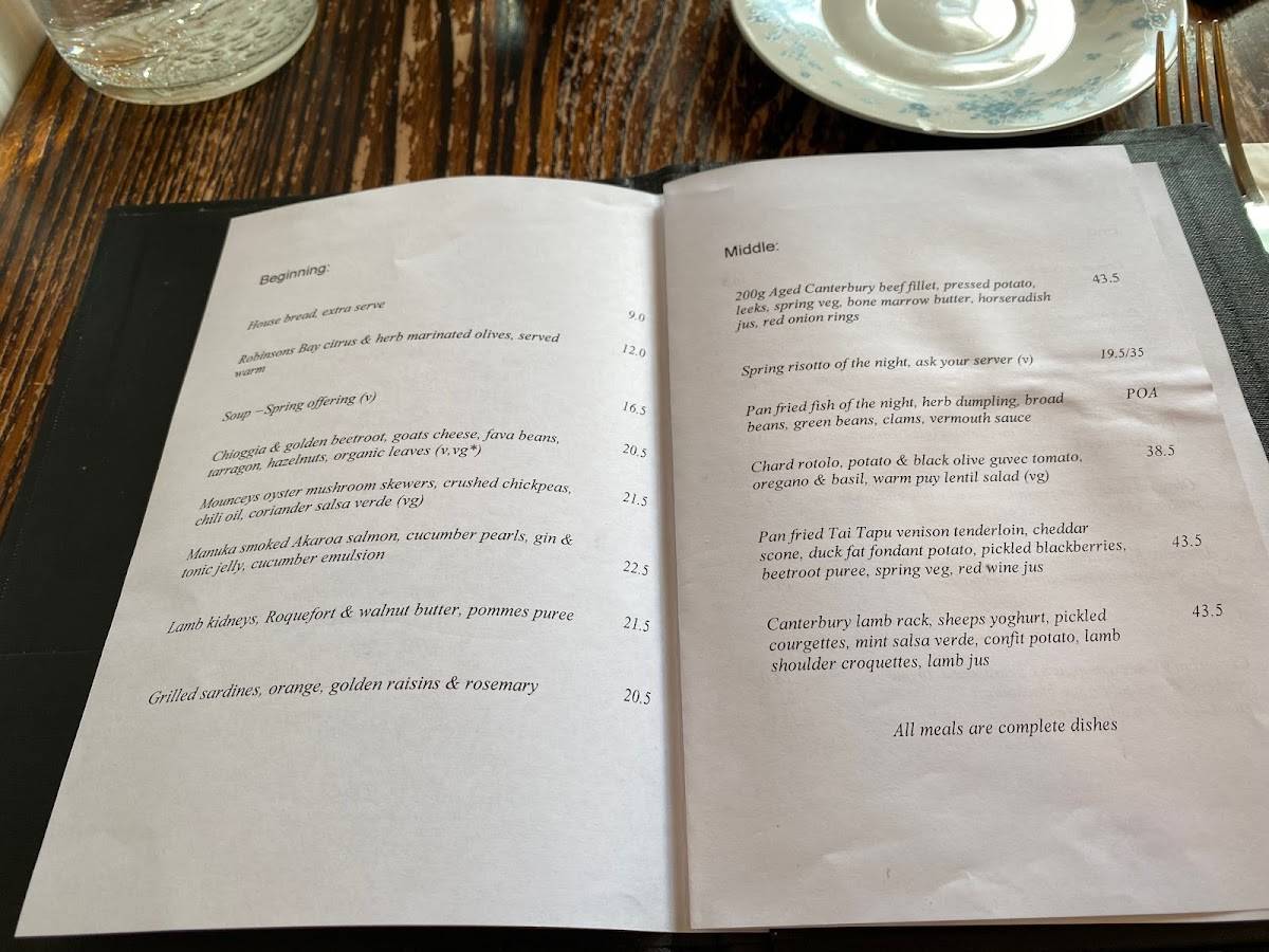 Menu at Twenty Seven Steps restaurant, Christchurch