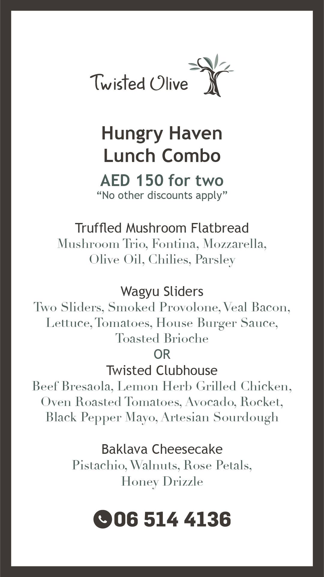 Menu at Twisted Olive restaurant, Sharjah, Golf & Shooting Club