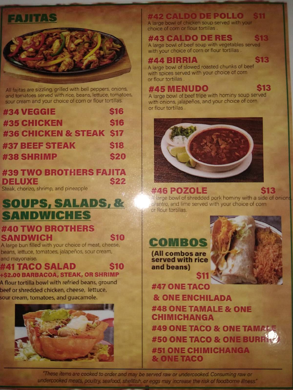 Menu at Two Brothers Mexican Grill restaurant, Toledo
