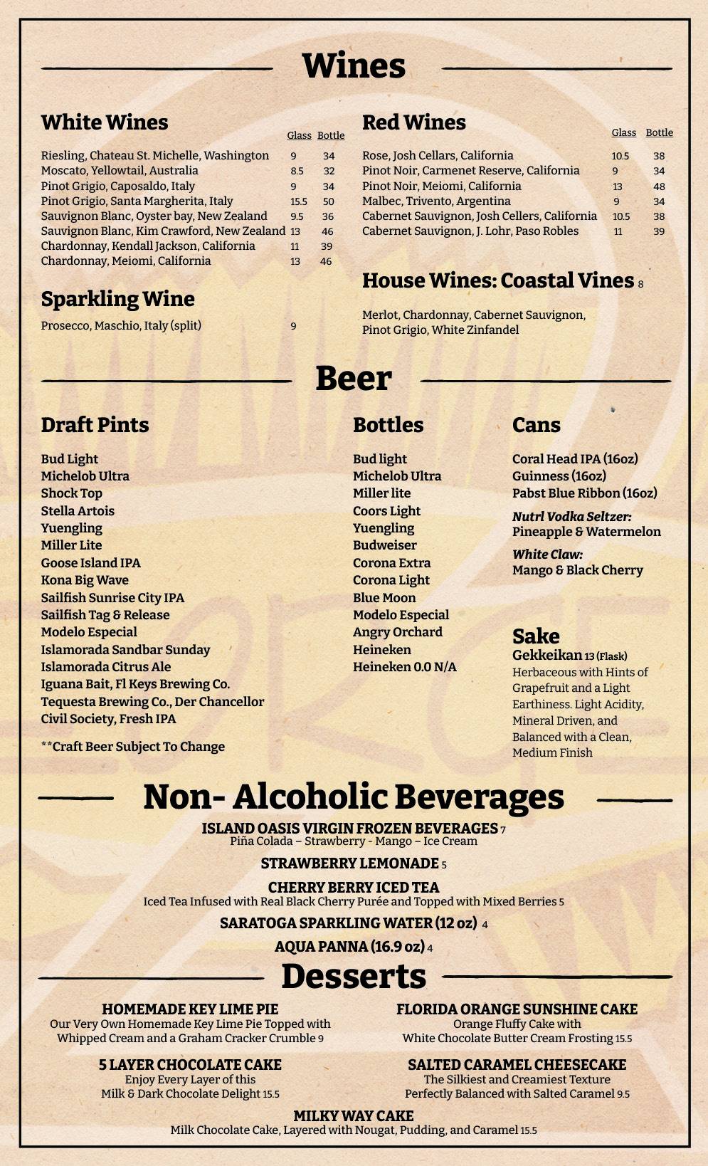 Menu at Two Georges Dockside Grille BBQ, Stuart