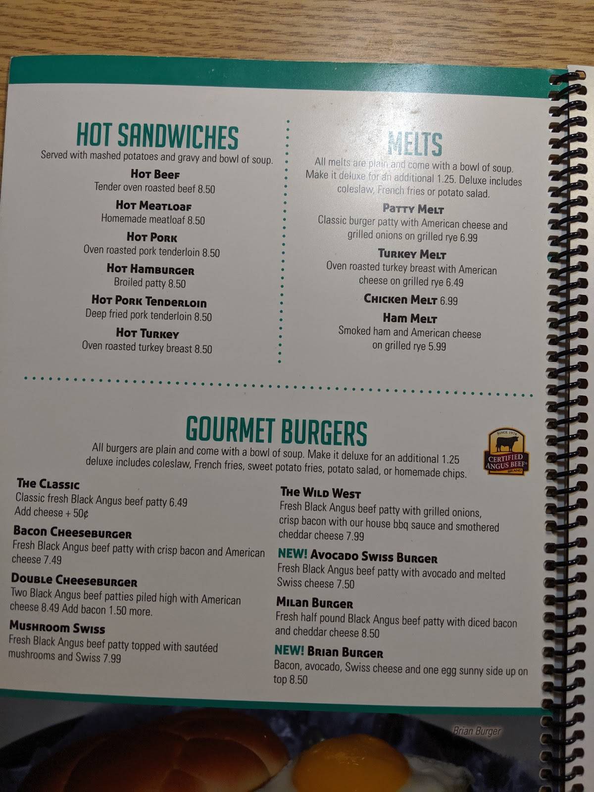 Menu at Two Sisters Restaurant, Milan
