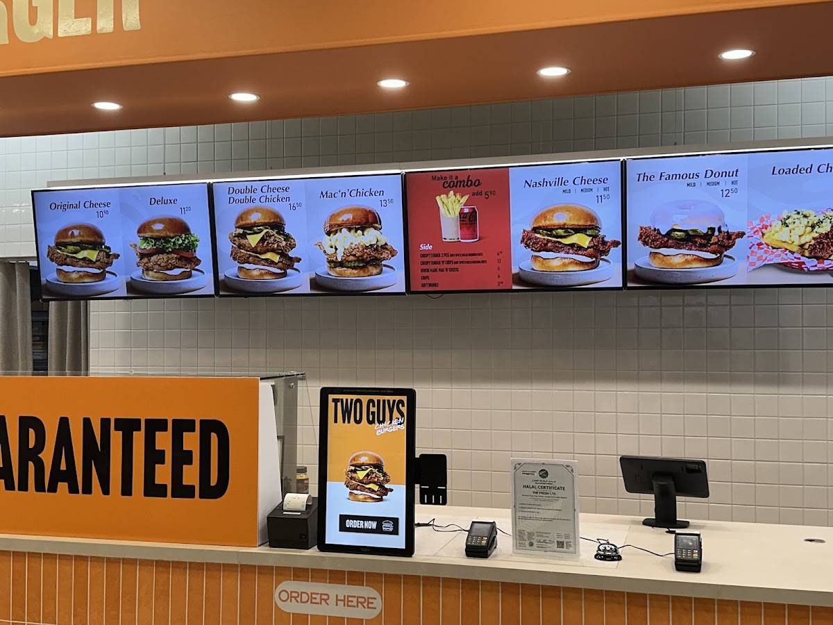 Menu at Two guys chicken burger restaurant, Auckland