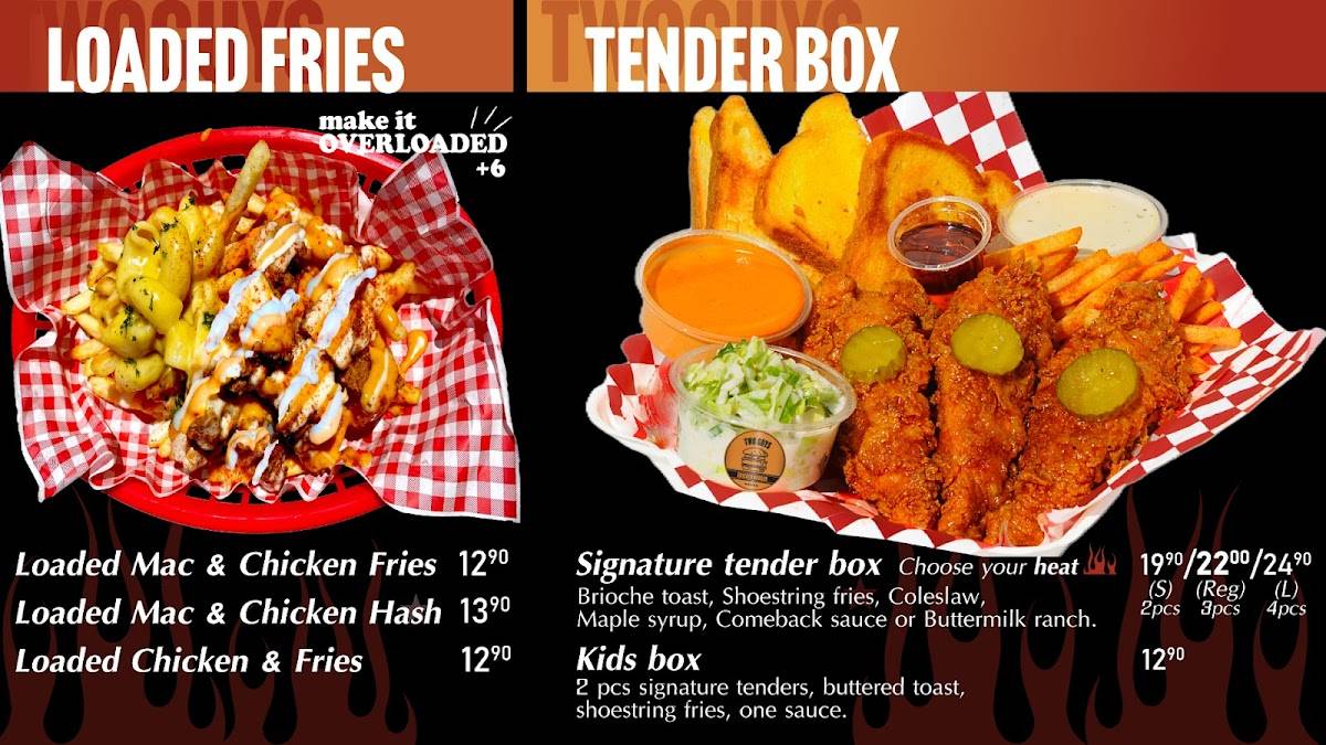 Menu at Two guys chicken burger restaurant, Auckland