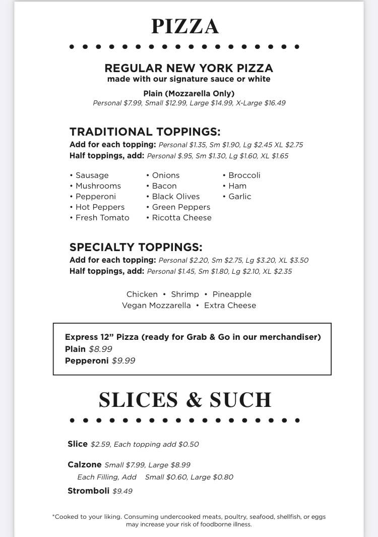 Menu at Two guys from Italy Express Lake Wallenpaupack pizzeria, Hawley