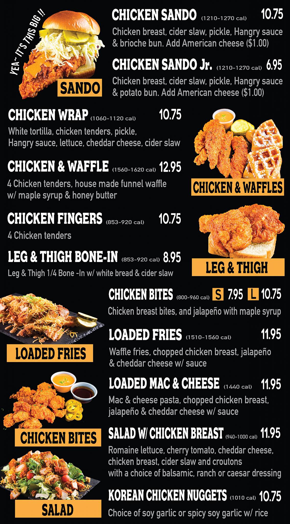 Menu at Hangry Joe's Hot Chicken & Wings pub & bar, Tysons