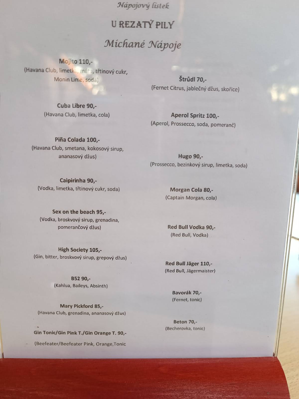 Menu at U Rezatý pily restaurant, Staňkov