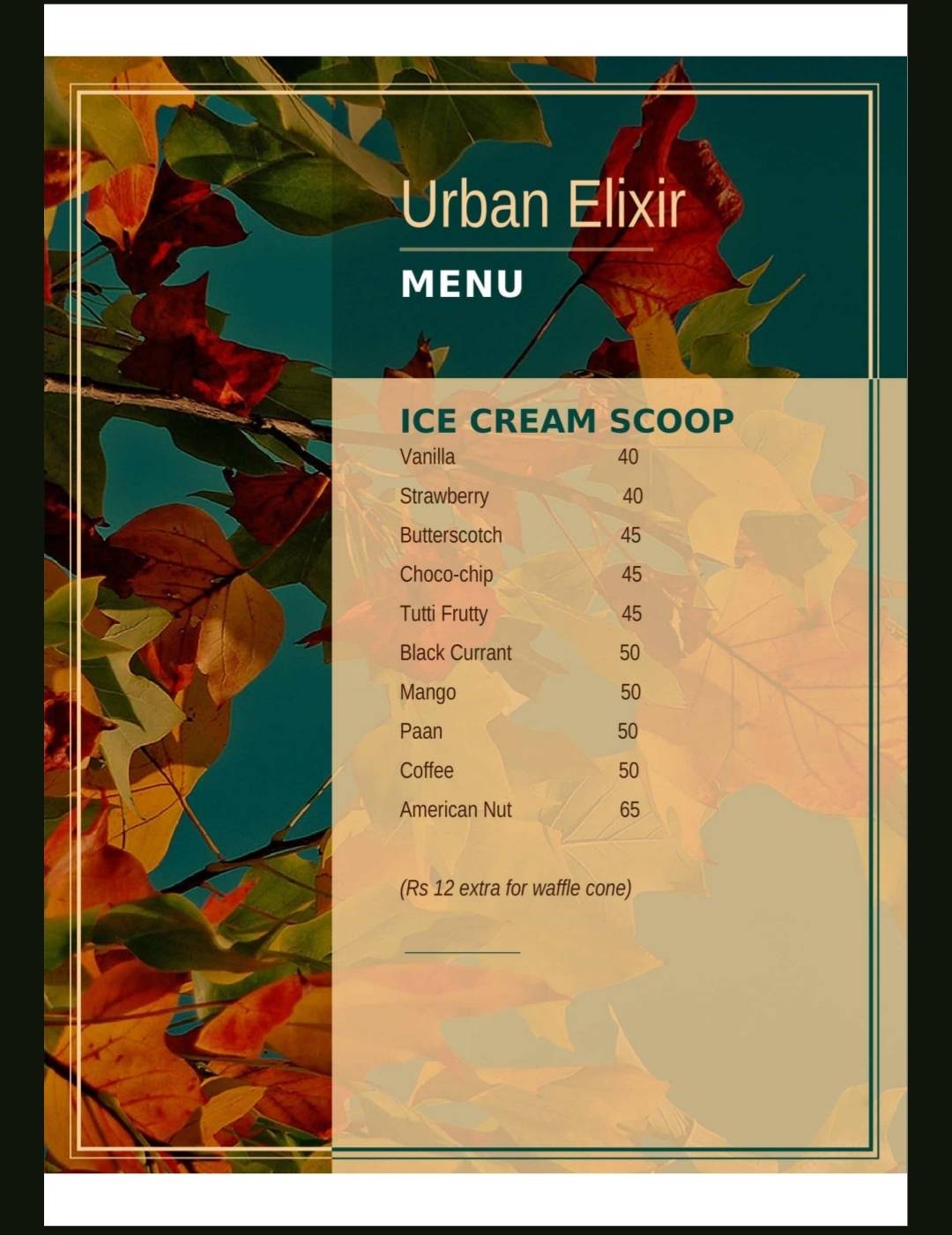 Menu at URBAN ELIXIR Cafe, New Delhi