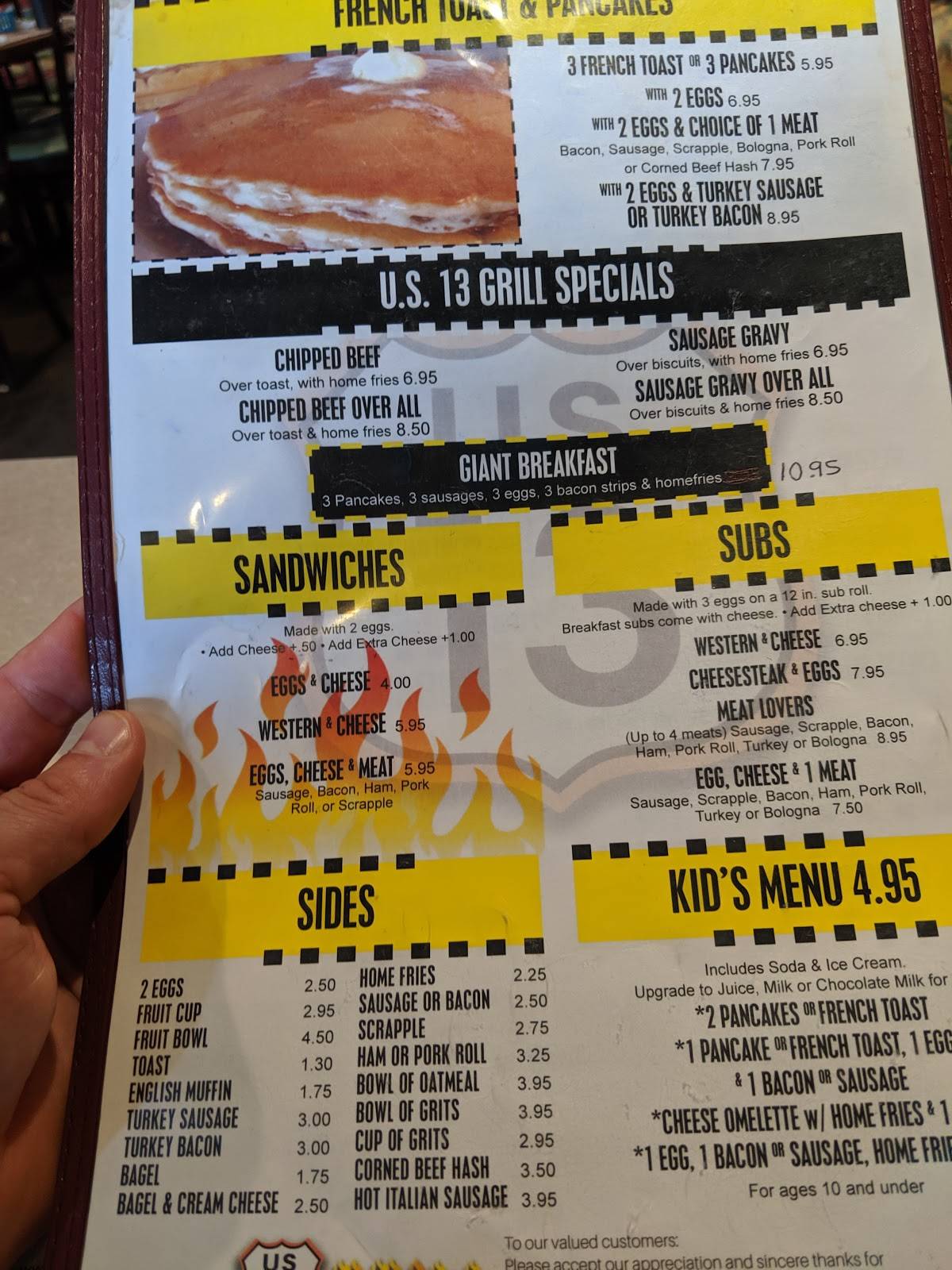 Menu at US 13 Grill & Catering restaurant, Dover