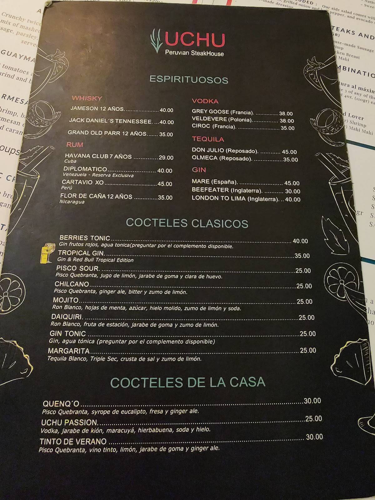 Carta de Uchu Peruvian Steakhouse, Cusco