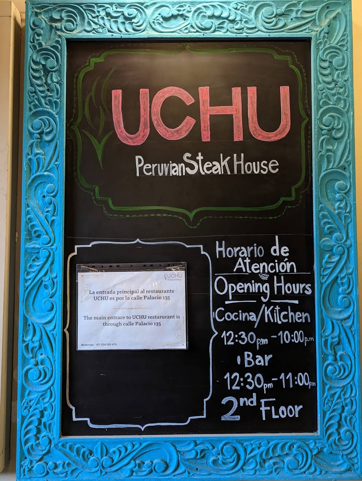Carta de Uchu Peruvian Steakhouse, Cusco