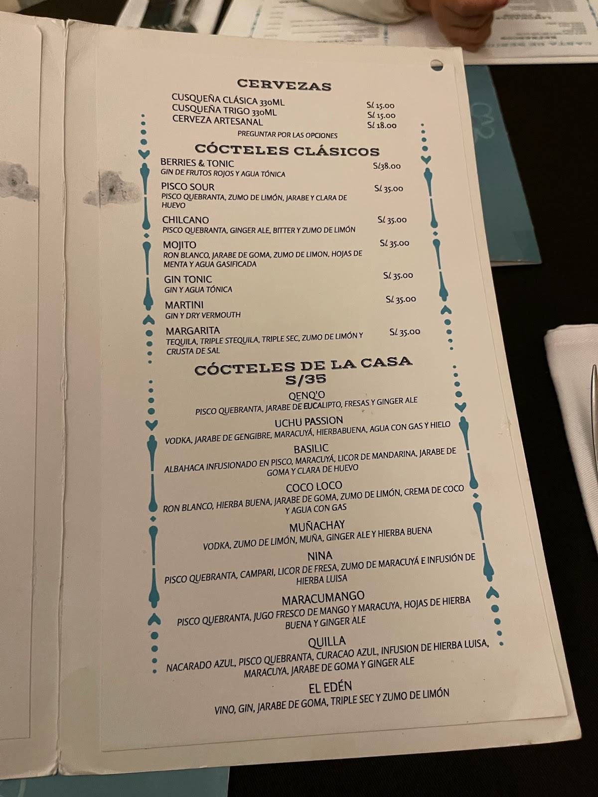 Carta de Uchu Peruvian Steakhouse, Cusco