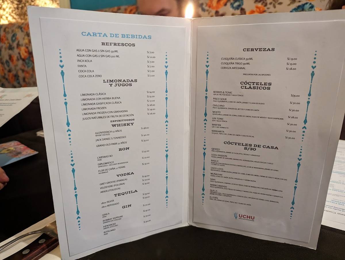 Carta de Uchu Peruvian Steakhouse, Cusco
