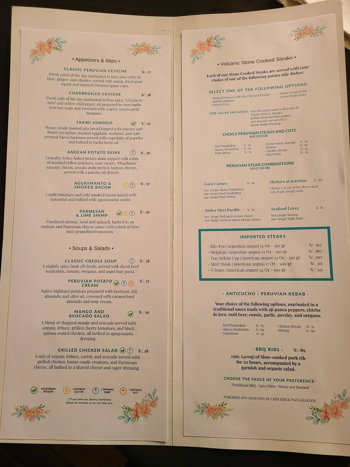 Carta de Uchu Peruvian Steakhouse, Cusco