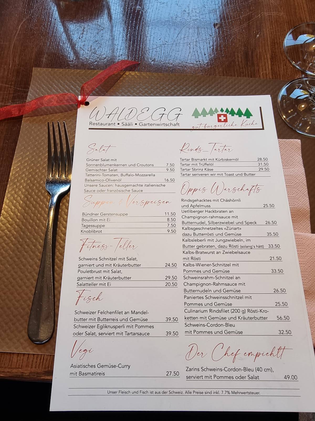 Speisekarte von Restaurant Waldegg, Uitikon