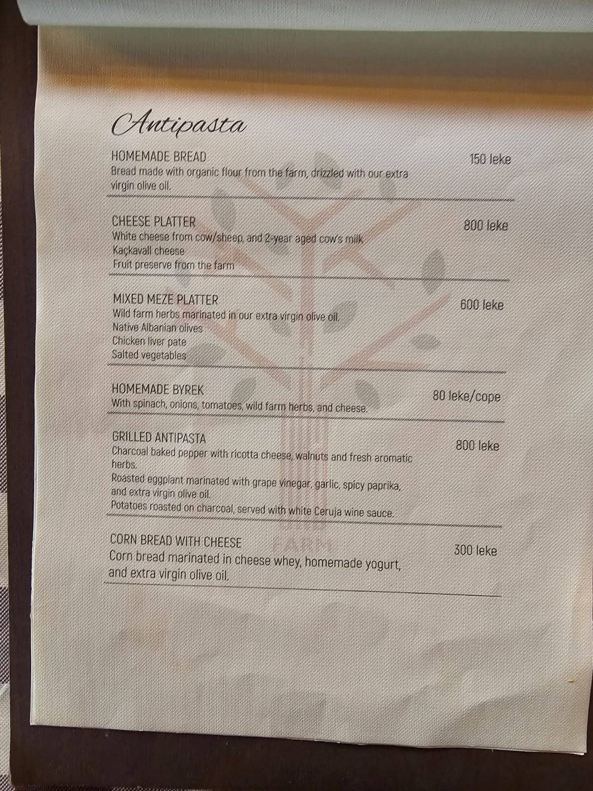 Menu at Uka Farm - Traditional Albanian Restaurant & Agrotourism, Laknas