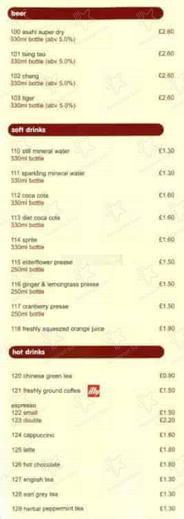 Menu at Umami restaurant, Manchester