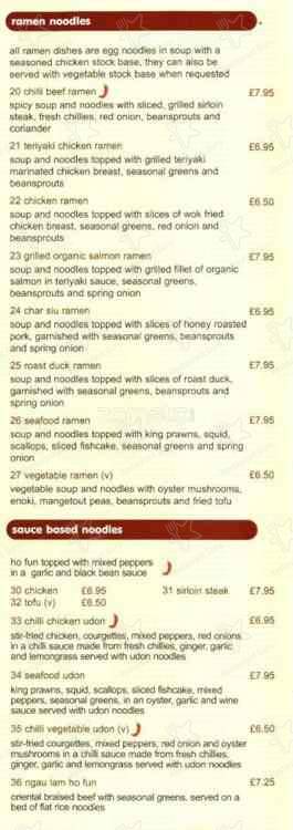 Menu at Umami restaurant, Manchester