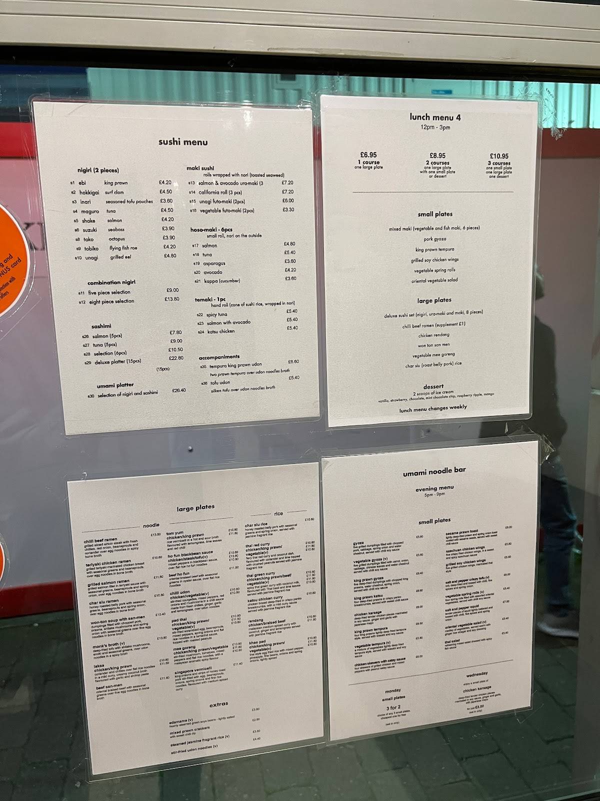 Menu at Umami restaurant, Manchester