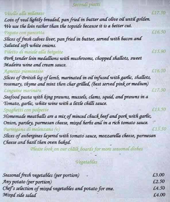 Menu at Umbertos restaurant, Hornchurch, 195 High St
