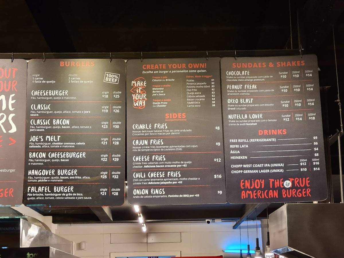Menu em Uncle Joe's restaurante, Florianópolis