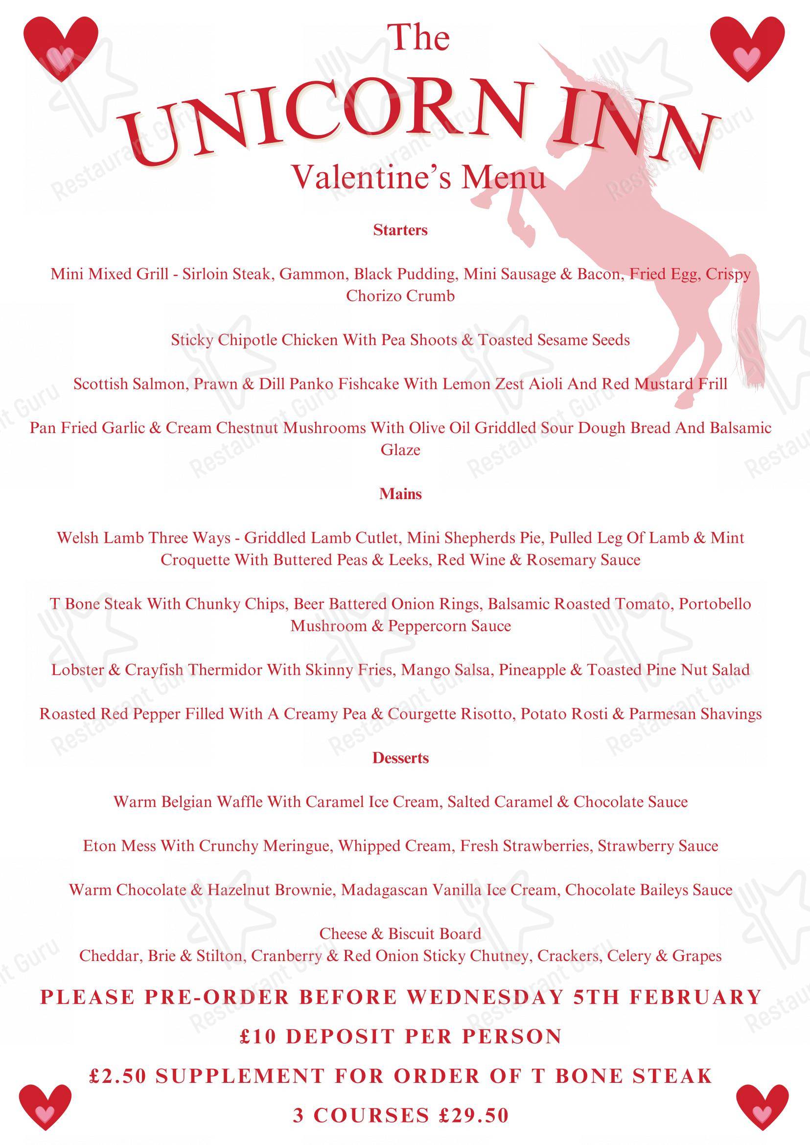 Menu at Unicorn Inn pub & bar, Hampton Loade, Hampton Loade
