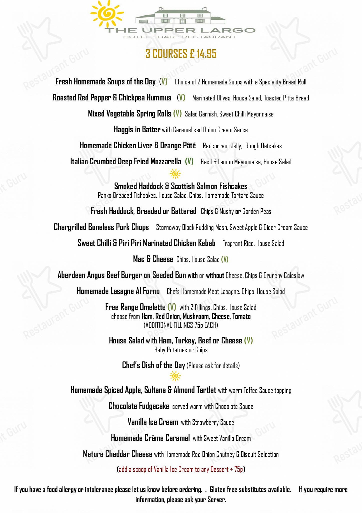 Menu at Upper Largo Hotel & Restaurant, Lower Largo