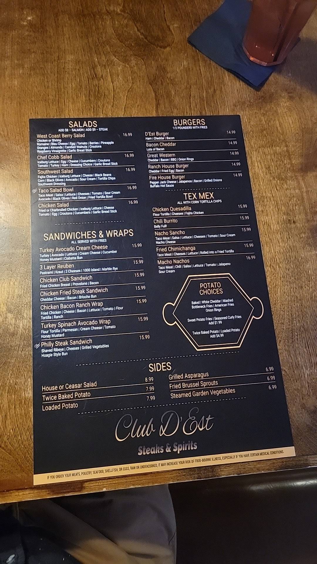 Menu at Uptown Cafe & Club D'Est, Pratt, 202 S Main St